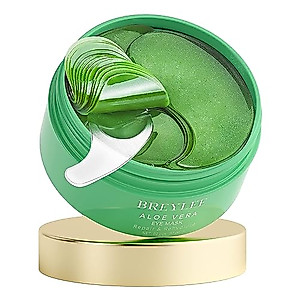 "BREYLEE Aloe Vera Eye Masks - 60 Pcs - Reduce Puffy Eyes & Dark Circles, Firm & Improve Under Eye Skin, Pure Natural Extracts for Youthful Appearance & Reduction of Fine Lines and Wrinkles."