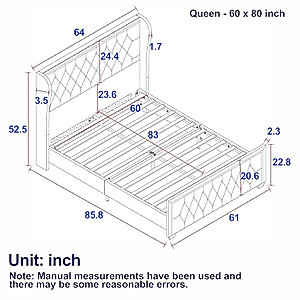 DNYN Upholstered Velvet Queen Size Platform Bed with High Headboard & LED Light Design,Solid Wood Bedframe w/Deep Tufted Buttons & Wide Wingbacks,Perfect for Bedroom,Guest Room, Beige