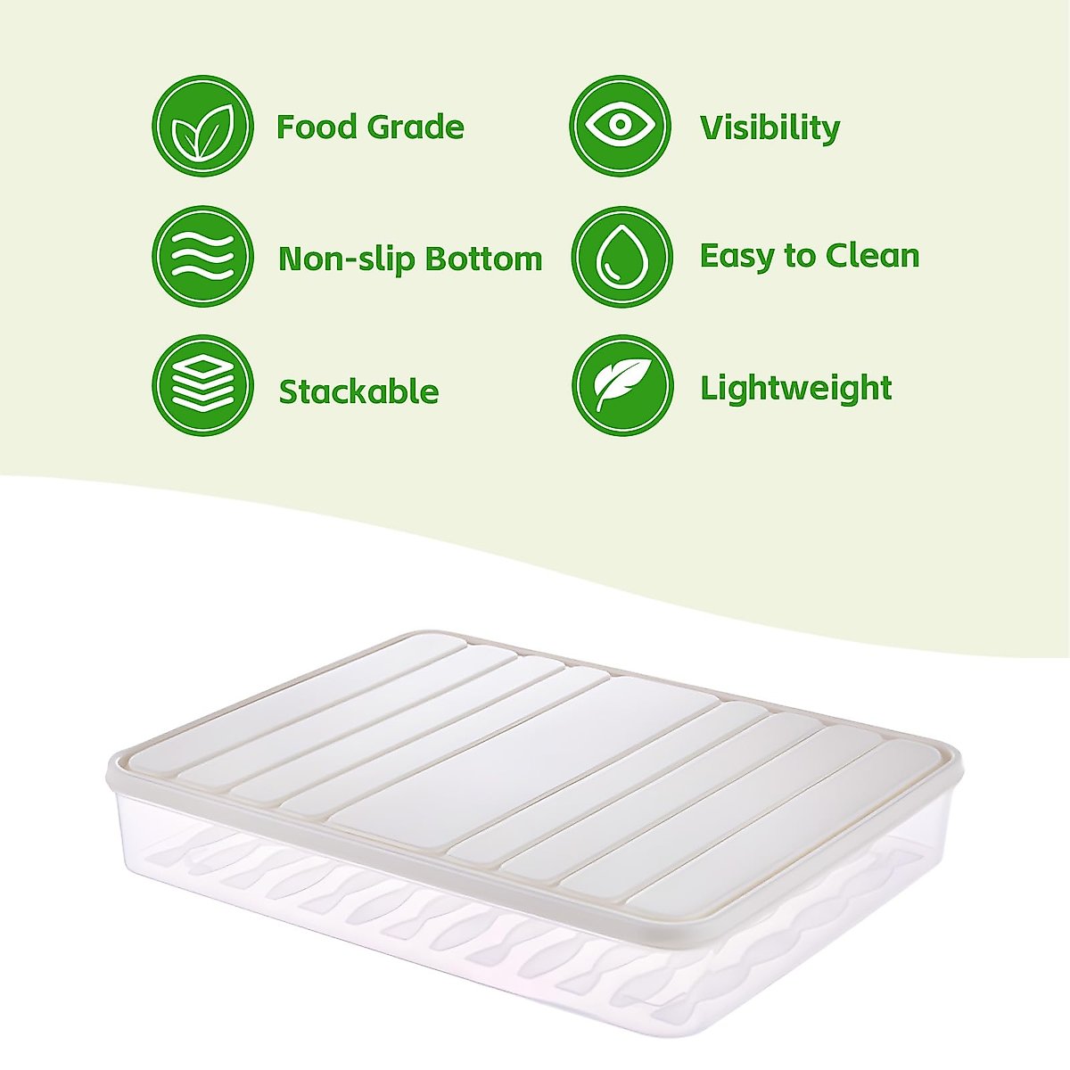 Food Storage Containers, Rectangle Food Storage Containers with Lids for Bacon, Deli meat, Lunchmeat, Vegetable, Noodles, Dumplings, and More, Crisper Bins for Refrigerator with Stackable and Visible