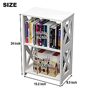 Rerii End Table, Side Table 3 Tier, Simple Bedside Nightstand, 2 Shelf Small Bookshelf Bookcase, Display Rack for Bathroom, Bedroom and Living Room, White