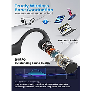 Siniffo Bone Conduction Headphones, 2023 Upgrade Open-Ear Wireless Bluetooth Workout Headphones with Microphones, 8Hr Playtime, Waterproof Earphones for Sports, Running, Gym, Hiking, Cycling
