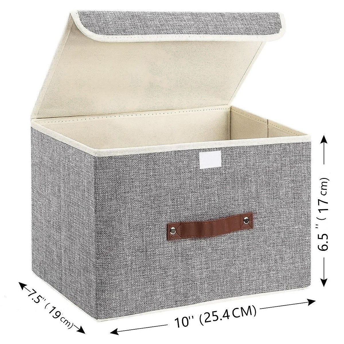 Calonge Storage Bin with Lid Storage Boxes with PU Leather Handles Decorative Foldable Lidded Cotton Linen Fabric Home Container with Flip-Top Lid & Handles, Clothes Blanket Box
