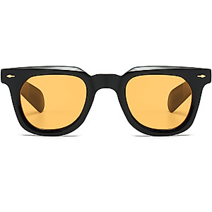 PORADAY Square Sunglasses for Women Men Trendy Thick Frame Sun Glasses Black Shades (Black/Yellow)