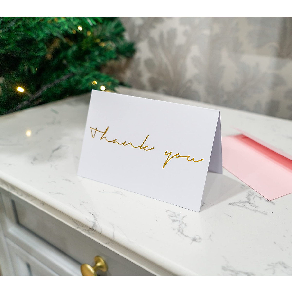 Gooji 4x6 Gold Foil Thank You Cards with Matching Peel-and-Seal Pink Envelopes (20-Pack)
