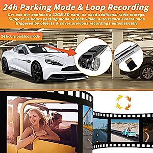Hikity USB DVR On-Dash Camera - Loop Recording Dashcam with 32GB SD Card 24H Parking Mode Dash Camera for Cars Driving Recorder LDWS FCWS G-Sensor Dash Cam for Android Radio Stereo GPS DVD