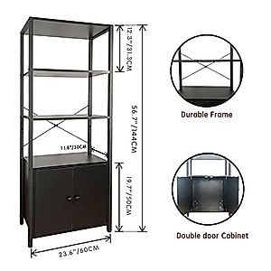 Jahof 4-Layer Industrial Bookshelf, Bookcase with 2 Doors, Standing Storage Cabinet for Living Room, Home Office, Bedroom, Washroom, Kitchen (4-Tier, Black)