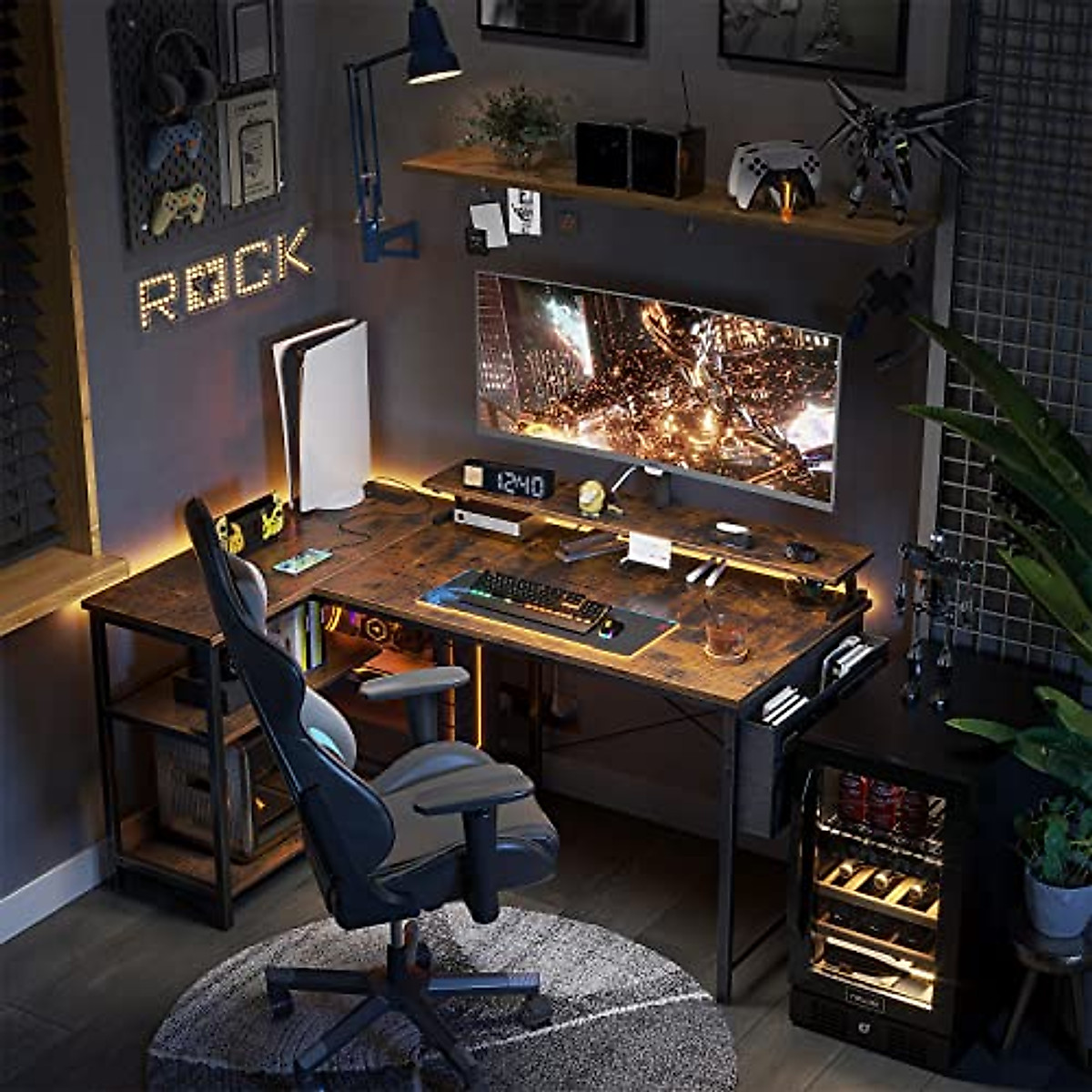 ODK 48 Inch L-Shaped Computer Desk with USB Ports