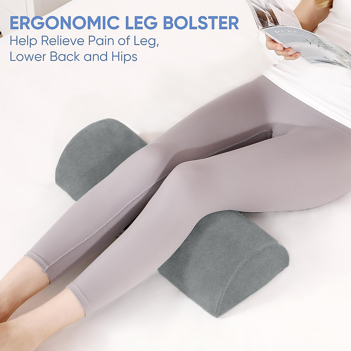 Forias Knee Pillow for Back Sleeping, Memory Foam Leg Pillow for Side Sleeping Bolster Pillow for Legs Elevation Half Moon Leg Elevation Pillow for Knee Lumbar Support, Ankle Rest and Foot Comfort