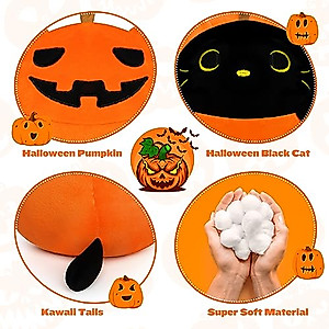 Desdfcer Halloween Stuffed Pumpkin, 8.5in Pumpkin Pillow, Fluffy Stuffed Pumpkin Doll Toy, Halloween Cat Plush, Halloween Stuffed Animal Cat Plushies, Halloween Plush Toys for Kids