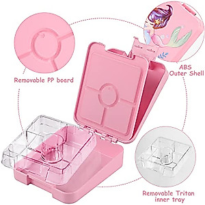 AOHEA Bento Lunch Box for Kids: Bento Boxes BPA FREE Kids Lunch Box 4 Compartment Toddler Bento Box Tritan Lunch Boxes Toddler Lunch Containers for Daycare or School(Mermaid)