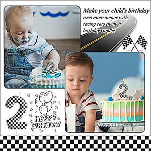 Racing Cars Themed Birthday Candle Number 2 Checkered Candle Birthday Party Decoration Cake Topper for Racing Car Party Decoration Theme Party Supplies (Number 2)