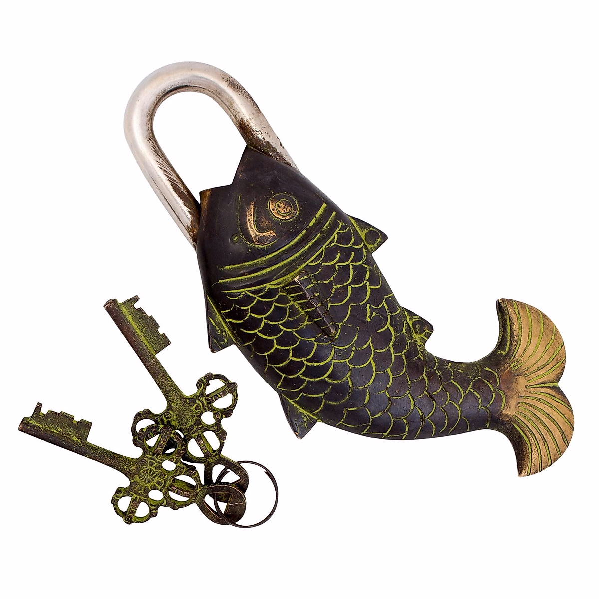 Functional Brass Fish Pad Lock is 2.5" Width and 7" Collectible Locks
