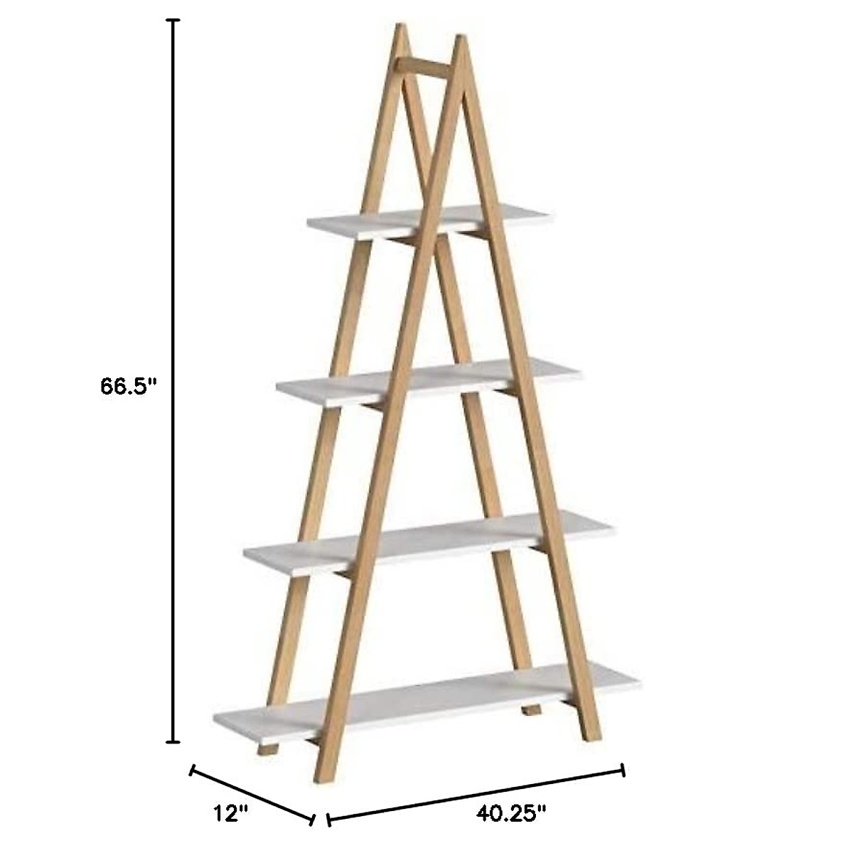 Universal Expert Abacus 4-Tier Ladder Bookcase, Leaning Free Stand Wood Bookshelf Frame Storage Rack, Display Shelf for Home Office, Oak and White