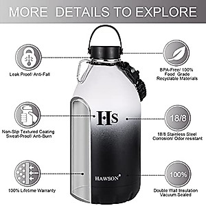 HAWSON Insulated Water Bottle 128oz with Straw Handle Lid Sport One Gallon Water Jug Stainless Steel Cold Water Bottles with Paracord Handle Wide Mouth Thermo Canteen Mug