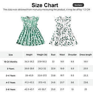 PATPAT Toddler Girl Dress Little Girls Ruffle Sleeve Casual Sundress Leaf Print A-Line Dress White 18-24 Months