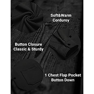 COOFANDY Men's Corduroy Casual Shirts Long Sleeve Button Down Outdoor Light Jackets Black