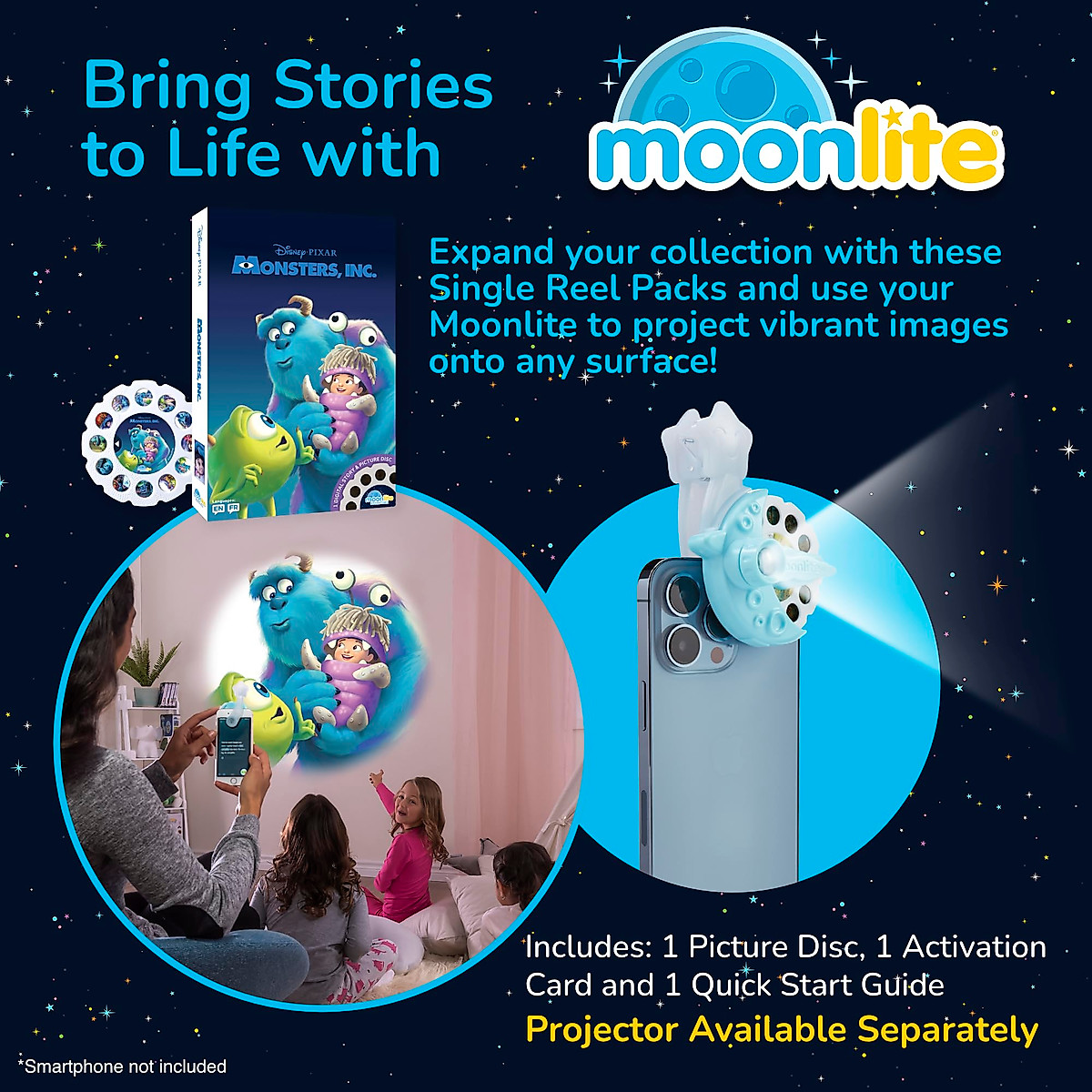 Moonlite Storytime Monsters Inc Storybook Reel, A Magical Way to Read Together, Digital Story for Projector, Fun Sound Effects, Learning Gifts for Kids Ages 3+ Years and Up