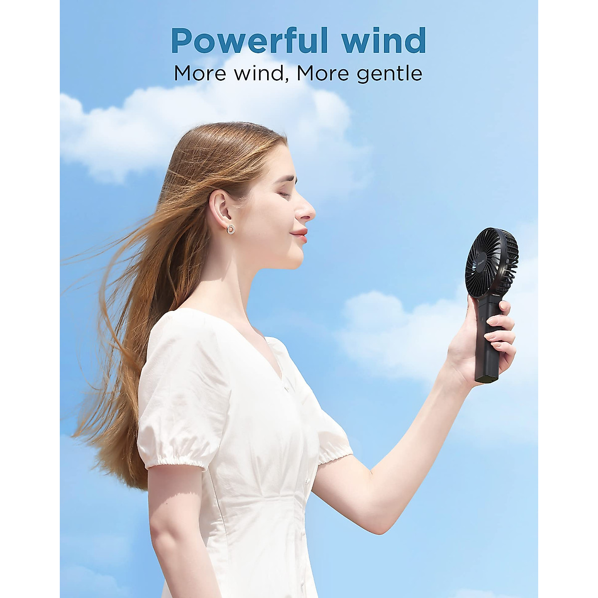 EasyAcc Handheld Fan, 2024 Newly Powerful Quiet Portable Fan Small Desk Fan [ 4 Speed/Battery Indicator/Easy Clean] 17H Battery Operated Fan One Touch Power Off Personal Fan for Travel Outdoor