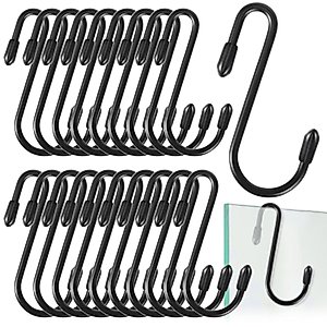PENGBGOOL 4.3 inch Shower Door Hooks, 20 Pack Shower Glass Door Hooks, S Hooks for Hanging, Heavy Duty S Shaped Hooks for Wire Shelving, Garage, Garden, Bathing Suits, Robe, Towel, Squeegee