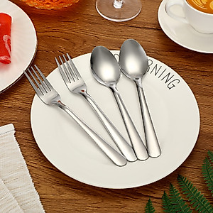 BBTO 100 Pcs Forks and Spoons Silverware Set Bulk Stainless Steel Flatware Cutlery Set Kitchen Utensils for Home Restaurant Kitchen, 50 7.1" Dinner Fork, 50 Teaspoon, Mirror Polished, Dishwasher Safe