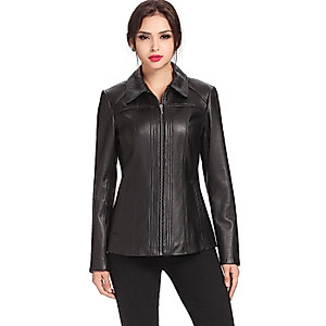 BGSD Women Ellen Lambskin Leather Jacket (Also available in Plus Size & Petite), Black, X-Large Petite
