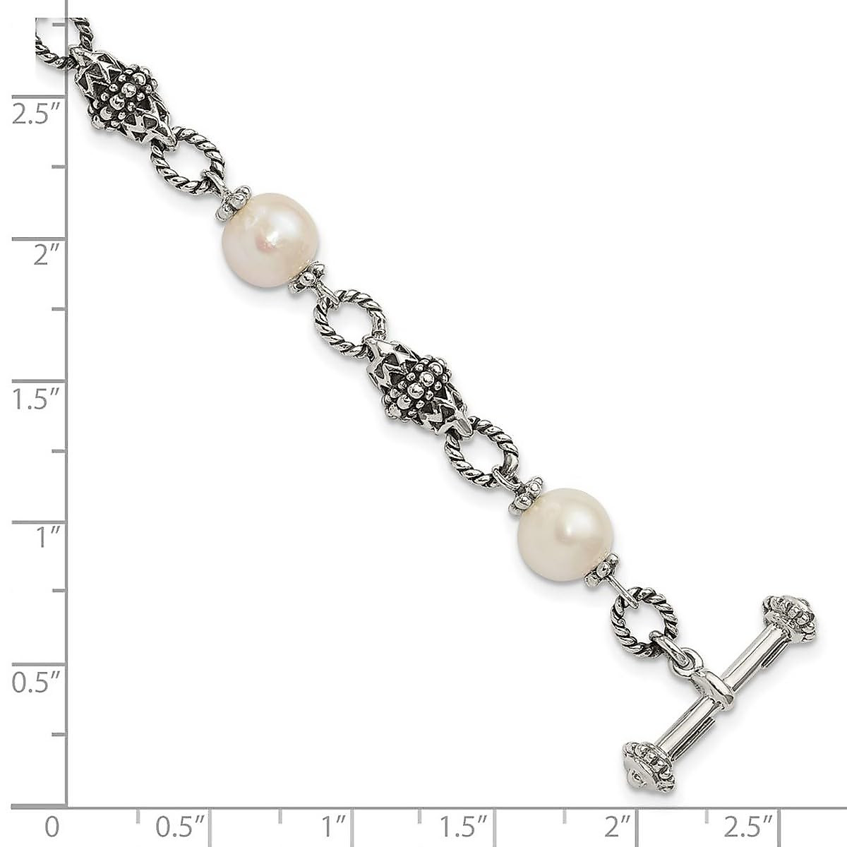 925 Sterling Silver Polished Toggle Closure 8 8.5mm Freshwater Cultured Pearl 8inch Bracelet Jewelry for Women