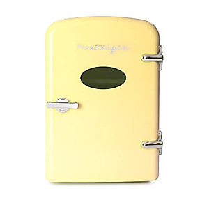 Nostalgia Retro 6-Can Personal Cooling and Heating Mini Refrigerator with Eraser Board Door Carry Handle and Display Window for Home, Office, Car, Boat or Dorm Room, Yellow, 1 cubic feet