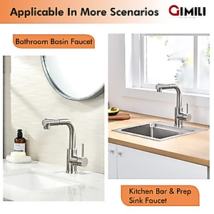 GIMILI Modern Bar Sink Faucet for Kitchen Sink Single Handle with Pull Out Sprayer Hot and Cold Prep Sink Faucet Brushed Nickel