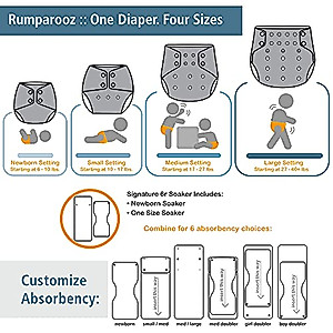 Kanga Care Rumparooz Cloth Diaper Reusable One Size Pocket Diaper with Patented Inner Double Gusset Adjustable 4 Sizes in 1 Diaper + 2 pcs Microfiber Insert Soaker (6-40+ lbs) - Clyde