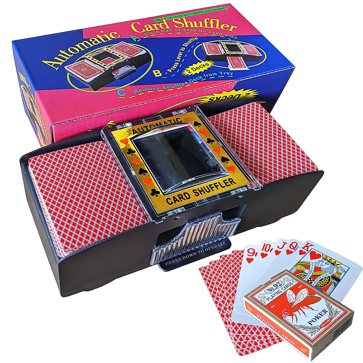 Automatic Card Shuffler 2 Deck with Playing Cards for Poker UNO Playing Card Game Home Party Casino Poker Card Shuffleing Machine (1-2 Deck)