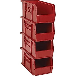 Quantum QUS230RD Ultra Stack and Hang Bin, 10-7/8" Length x 5-1/2" Width x 5" Height, Red, Pack of 12