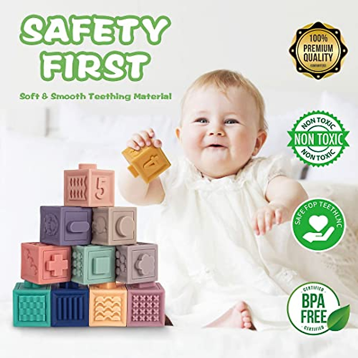 Springflower 3 in 1 Montessori Toys for Babies 0-3-6-12 Months, Soft Baby Teething Toys, Stacking Building Blocks for Infants, Sensory Developmental Education Toys for Toddler Baby 12-18 Months,23 PCS