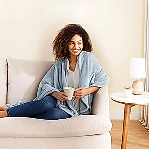Berkshire Blanket Primalush™ Wearable Blanket, Cozy Loungewear Pocketed Plush Cape Wrap for Adults & Teens(Hazy Sky Blue, One Size 58"X64")