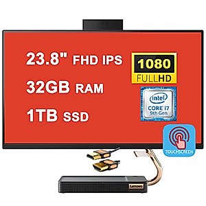 Lenovo Flagship IdeaCentre A540 24 AIO Desktop 23.8" FHD IPS Touchscreen 9th Gen Intel Octa-core i7-9700T 32GB RAM 1TB SSD JBL Harman Speakers Dolby Webcam Win10 Pro + HDMI Cable
