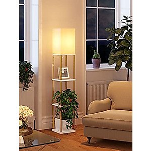 addlon Gold Floor Lamp, 4-Tier Display Floor Lamp with Shelves, LED Floor Lamp with 3CCT Bulb, Modern Floor Lamp for Bedroom, Livingroom and Office - Marble Texture & Gold Frame