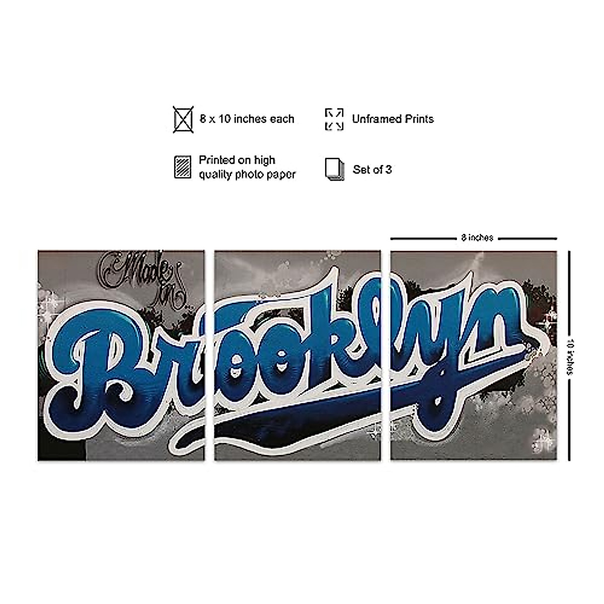 Brooklyn Wall Art - NYC Wall art - New York Wall Decor - Graffiti Wall Decor Photo Set - 8x10 Urban Hip Hop Street Art Mural - Home Decoration for Apartment, Bedroom, Living Room - New Yorker Gifts