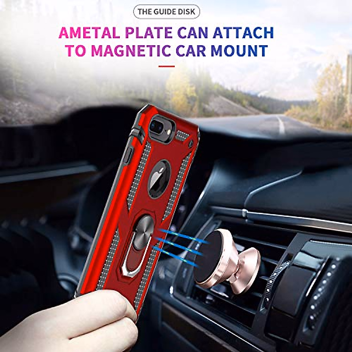 LeYi Compatible for iPhone 8 Plus Case, iPhone 7 Plus Case, iPhone 6 Plus Case with Tempered Glass Screen Protector [2Pack], Military-Grade Phone Case with Ring Kickstand for iPhone 6s Plus, Red