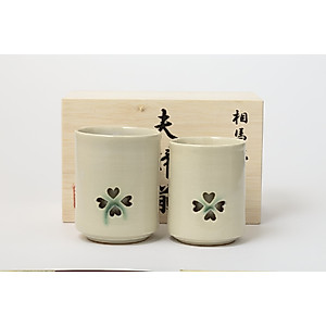 Hand-made: Double layer teacup Set of 2 | “Soma-Yaki” | Ivory White | Made in Japan |