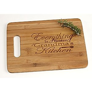 Everything is Better In Grandma's Kitchen Engraved Bamboo Wood Cutting Board with Handle for Mother's Day