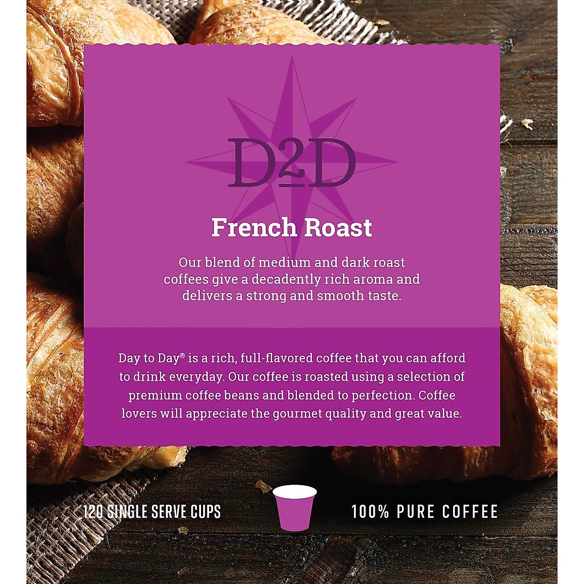 Day To Day 120-Count French Roast, Dark Roast Single Serve Coffee Pods for K Cups Keurig Brewers (French Roast, 120 Count (Pack of 1))