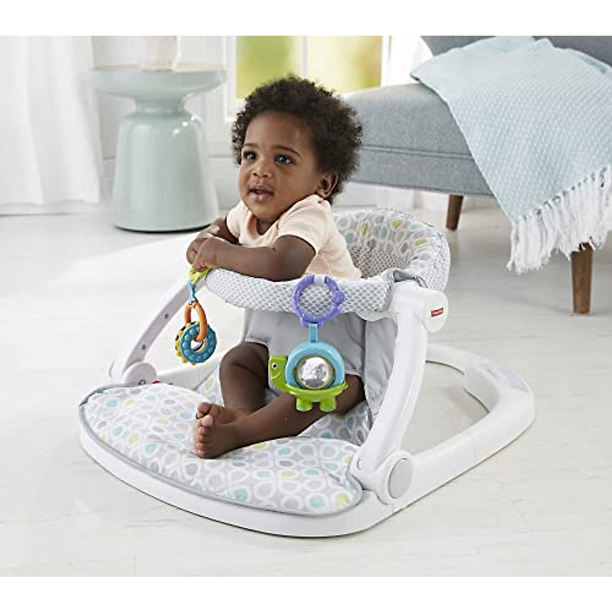 Fisher-Price Portable Baby Chair Sit-Me-Up Floor Seat With Developmental Toys & Machine Washable Seat Pad, Honeydew Drop