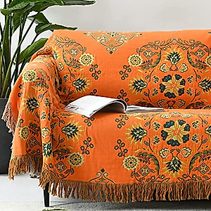 Bohemian Throw Blanket, MODUSKYE Orange Vintage Blankets 59x78 Inch Natural Cotton Mandala Full Blanket Quilt for Bed Couch, Reversible Cozy Soft