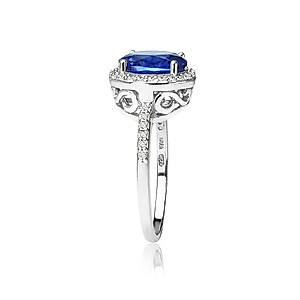 Ice Gems Sterling Silver Simulated Blue Sapphire and Cubic Zirconia Round Halo Ring, Size 5