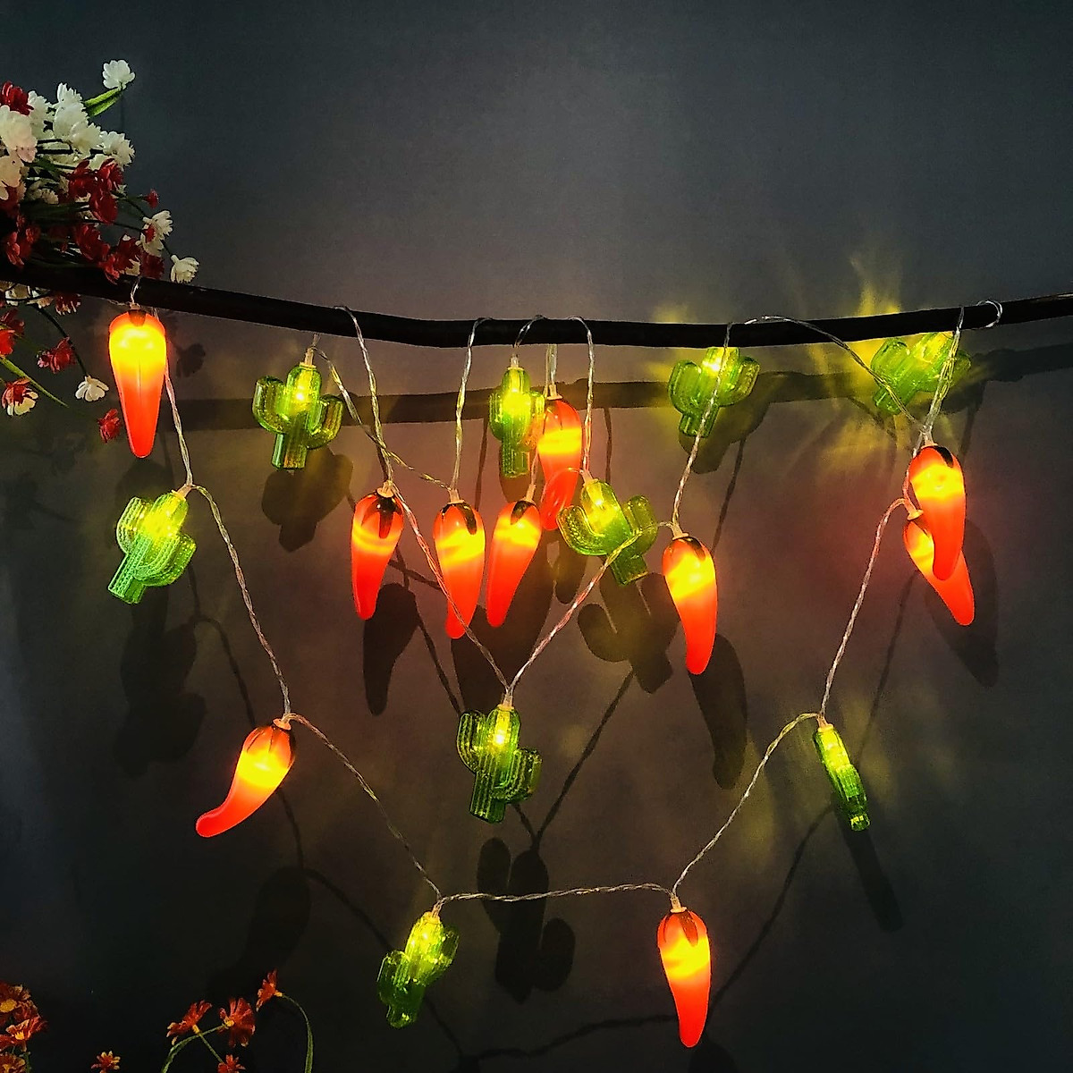 Tropical Themed String Lights Chili Pepper Cactus LED String Lights Battery Powered for Desert Texas Cowboy Wreath Bedroom Wedding Home Party Christmas Decor