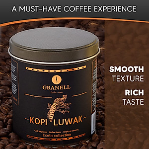 Cafés Granell Wild Civet Arabica Coffee Beans, Medium Roast Gourmet Indonesian Luwak Coffee Gifts, 100g