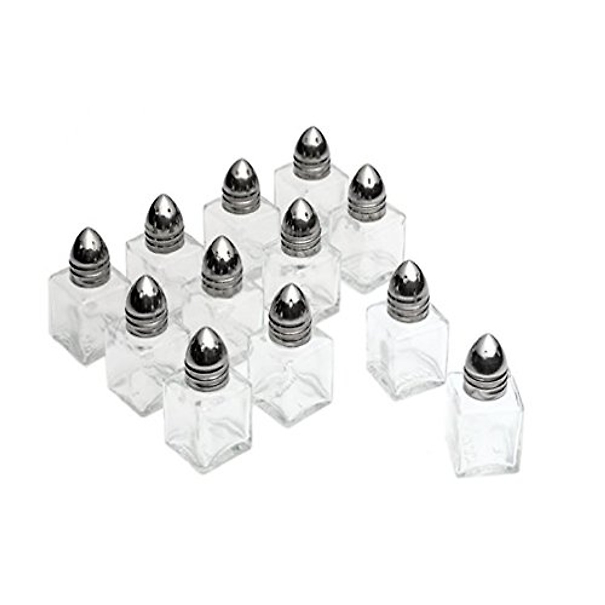 Mini Salt & Peppper Shakers Shaker, Cube Shape, Polished Chrome Top, Glass Body - 1 Dozen by UPI