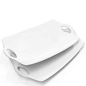 LAUCHUH Serving Platter with Handle Extra Large Porcelain Serving Tray Large Turkey Platter Perfect for Party Display 15.75-Inch, Dishwasher and Oven Safe, Set of 2, White