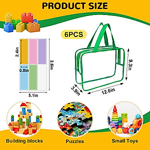 letesult 6 Packs Large Toy Storage Bags with Zipper, Transparent PVC Toy Organizing Bags with Labels, Waterproof Board Game Storage, Clear Toys Bags Organizer for Puzzles, Building Blocks, Books