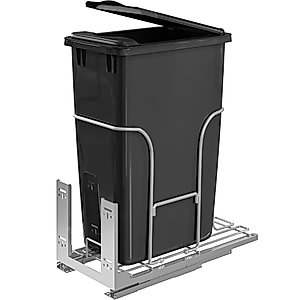 YITAHOME 43 Quart (XL) Pull-Out Trash Can Recycling Bin with Lid for 14.2" W x 22.2" D x 29.5" H Minimum Cabinets, Sliding Under Mount Kitchen Waste Garbage Container with Soft-Close Slides, Black