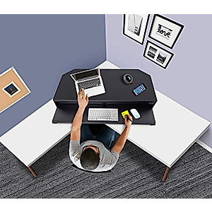 Flexpro Power 40 Inch Electric Corner Desk Converter for Cubicles and L-Shaped Desks with Quiet Height Adjustments, Large Dual Level Sit to Stand Computer Workspace (Black, 44in x 32in)